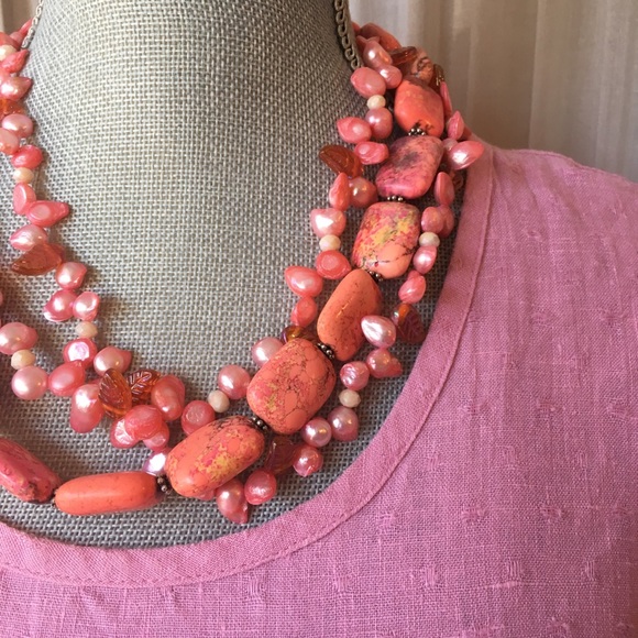"Handmade" | Jewelry | Pink Magnesite Pearls Glass Crystals Necklace ...